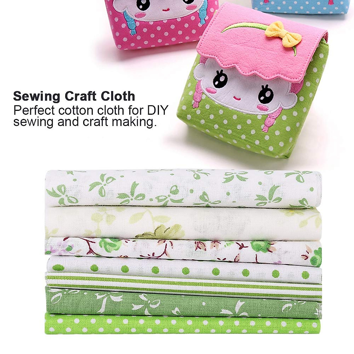 7pcs Different Pattern Patchwork Fabric Cotton Green Batiks Sewing Scrapbooking Quilting Artcraft for Sewing Craft Cloth DIY Wallet Cushion Cover(25cmx25cm)