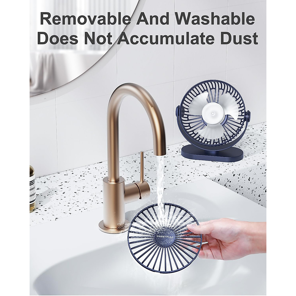 SWEETFULL USB Desk Fan Small Quiet - 3 Speeds Mini Personal Portable Fan 360° Rotation Adjustable, 5 Inch Office Table Cooling Gadgets on Desktop (Blue)