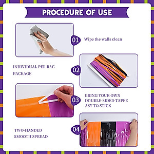 ORG Orange Purple and Black Foil Fringe Backdrop Curtains,2 Pack 3.3ftx8.2ft Halloween Tinsel Streamers Party Decortions, Photo Booth Props Backdrop for Birthday Anniversary Halloween Party Decoration