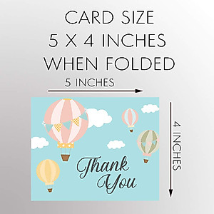 The Invite Lady Hot Air Balloon Thank You Cards Baby Shower Birthday Adventure Awaits Begins Journey Up Up and Away Fly Pink Yellow Blue Polka Dots Pennants (50 Count)