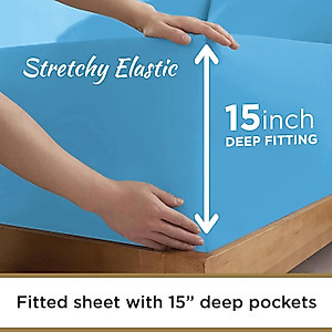 Full XL 100% Microfiber Double Brushed Sheet Set - Extra-Soft, Breathable & Wrinkle-Free - 15" Deep Pockets, 54" x 80" - Ideal for Extra Long Full Beds - 4PC Set (Full XL, Light Blue)