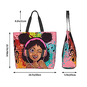 EZYES African American Womens Tote Bag Black Girl Tote Bag For Women Pink Large Casual Shoulder Handbag Beach Bag For Work School Gym