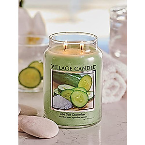 Village Candle Sea Salt Cucumber, Large Glass Apothecary Jar Scented Candle, 21.25 oz, Light Green