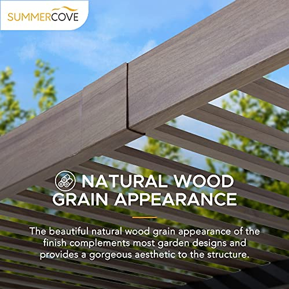 Sunjoy Outdoor Pergola 10 x 12 ft. Steel Frame Pergolas with Nature Wood Grain Finish for Patio, Garden and Backyard Activities by SummerCove