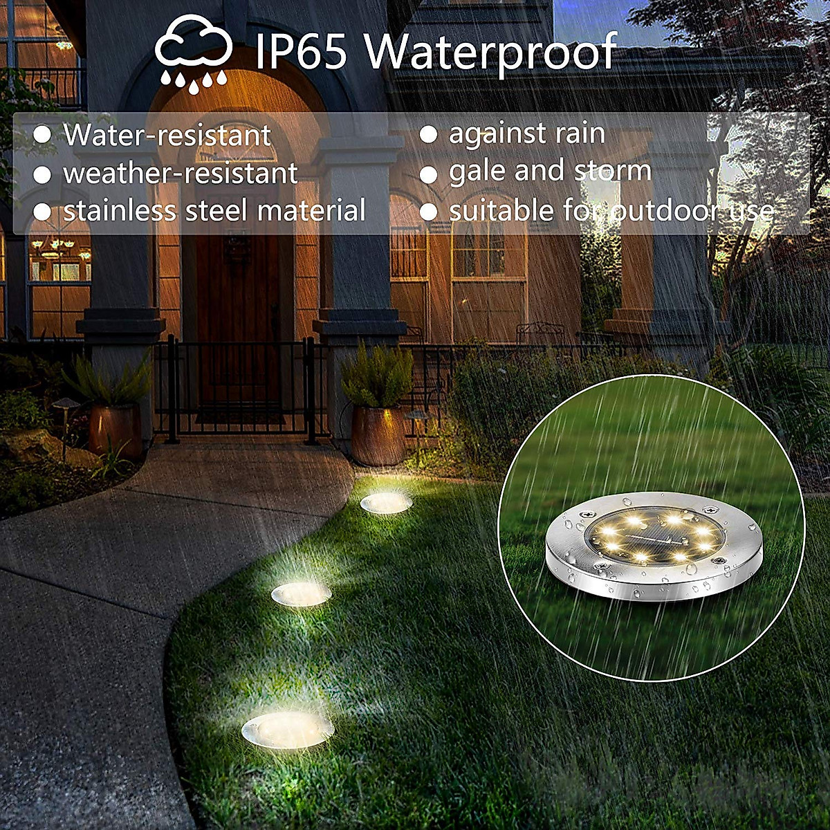 ZGWJ Solar Ground Lights, 8 LED Garden Lights Disk Outdoor Waterproof Landscape for Yard Walkway Patio Lawn Driveway Decoration (8 Pack Warm White)