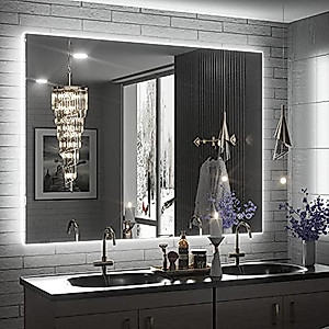 Keonjinn 40 x 32 Inch LED Bathroom Mirror with Lights Acrylic Backlit Vanity Mirror Anti-Fog Lighted Bathroom Mirror for Wall CRI90 High Definition Dimmable Large Makeup Mirror(Horizontal/Vertical)