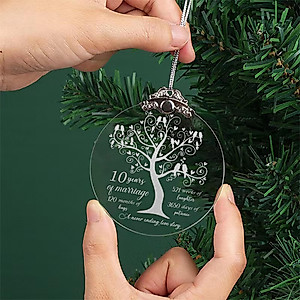 10th Wedding Anniversary Ornament Gift, 10th Anniversary Wedding Gift for Couple, 10 Years As Mr. & Mrs. Christmas Glass Ornament Gift for Husband Wife Married Parents Grandparents Friends 3"