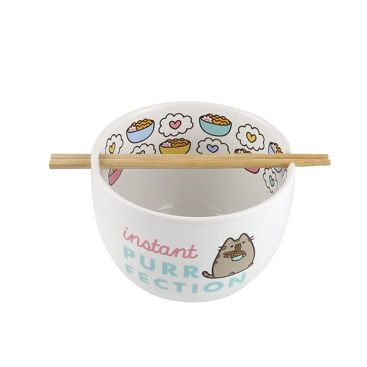 Enesco Pusheen The Cat Instant Purr-Fection Ramen Noodle Bowl and Chopsticks, 5.5 Inch, Multicolor