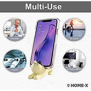 Home-X Cat Phone Stand, Cute Desktop Smartphone Holder, Vertical or Horizontal, Universal Cell-Phone Stand, Cream with Spots
