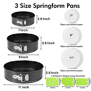 Molgree Springform Pans, 3pcs (7" 9" 11") Nonstick Leakproof Cheesecake Pan Springform Pan Set with Removable Bottom, Spring Form Pans Round Cake Pans Sets for Baking with 60 Parchment Paper