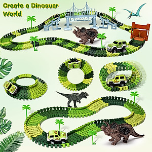 Dinosaur Toys for 3 4 5 6 7 8+ Year Old Boys Girls Kids,Dinosaur Tracks Race Car Toys for Kids Age 3-5, Create A Dinosaur World Road Race with Flexible Tracks Playset for Christmas Birthday Gifts