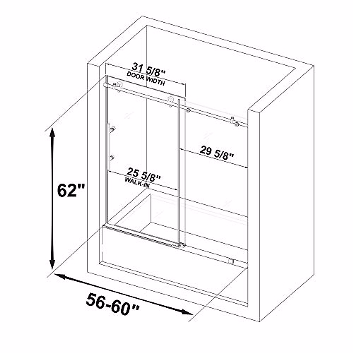 WOODBRIDGE Frameless Sliding Bathtub Door, 56"-60" Width, 62" Height, 3/8" (10 mm) Clear Tempered Glass, Brushed Nickel Finish, Designed for Smooth Door Closing and Opening. MBSDC6062-B4