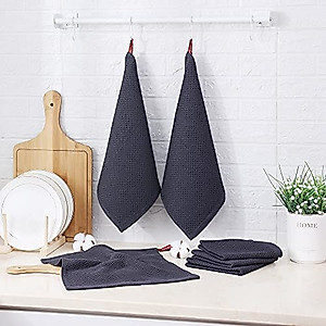 Kitinjoy 100% Cotton Kitchen Dish Cloths, 6 Pack Waffle Weave Ultra Soft Absorbent Dish Towels for Drying Dishes Quick Drying Kitchen Towels Dish Rags, 12 X 12Inch, Dark Grey