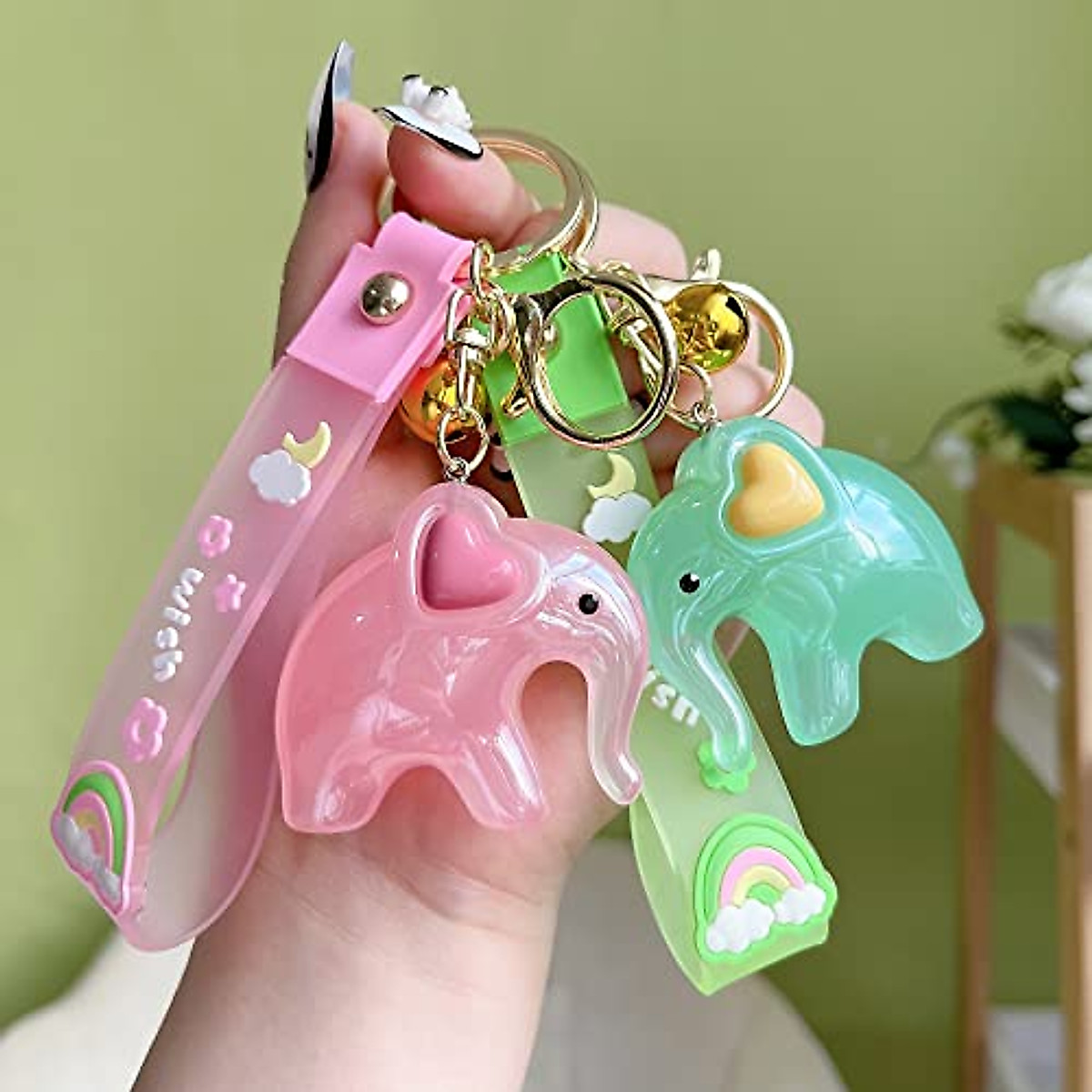 JEBBO Cute Elephant Keychain for Women Pink Animal Bag Charm Car Key Chain for Wallet Purses Backpack Key Ring…