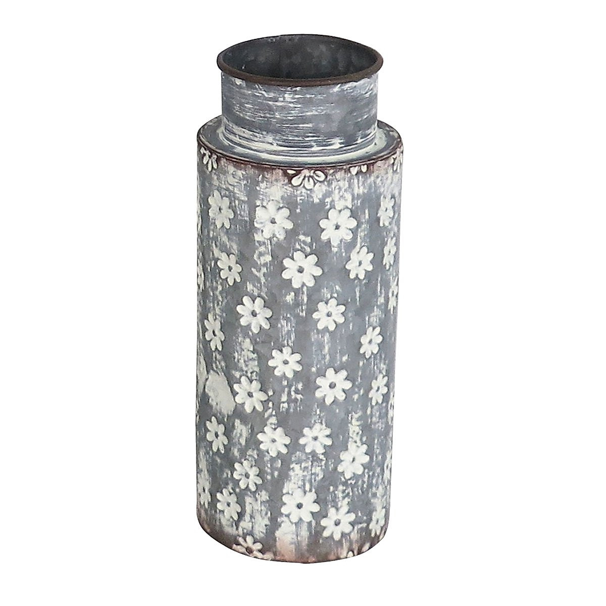 Foreside Home & Garden Rustic Whitewashed Floral Galvanized Metal Decorative Vase, 71