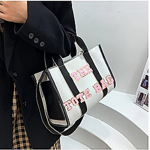 CRUOXIBB The Tote Bag for Women,Handbag Tote Purse with Zipper,Travel Tote Crossbody Shoulder Bag For Shopping Date and Vacation Work School and Travel (White+Black)