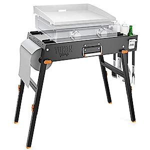 Yukon Glory Universal Portable Grill Table/Flat Top Grill Griddles Stand with Built in Grill Caddy - Designed to Fit Tabletop Blackstone Griddle & Many Others - Outdoor Cooking Camping & Tailgating