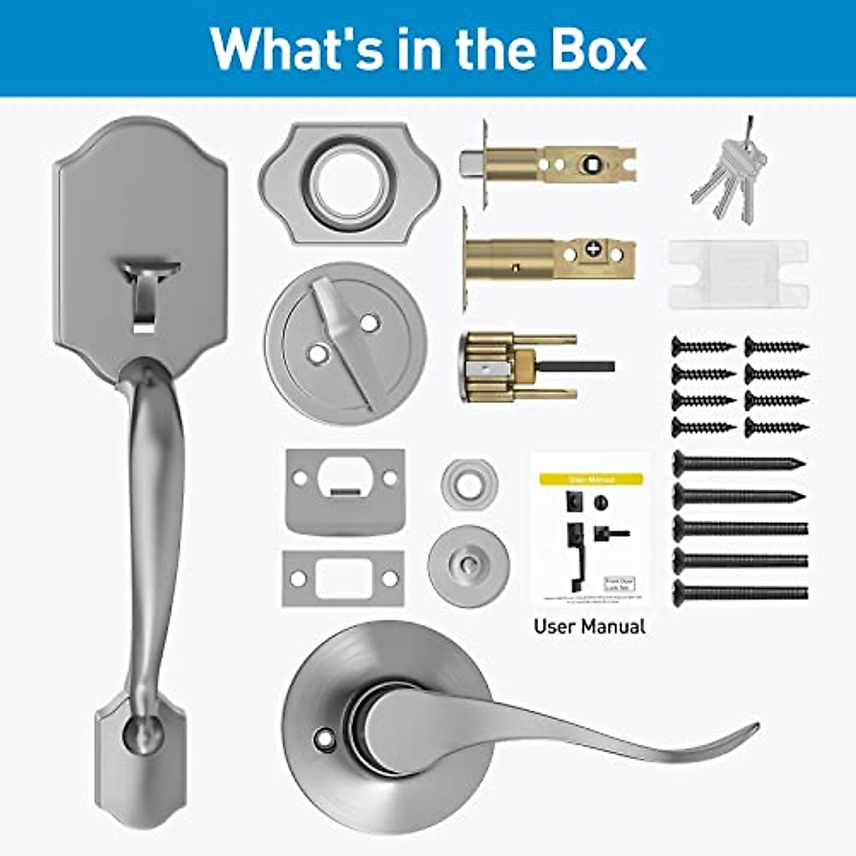 HOSOM Front Door Handle Set, Exterior Door Lock Set with Deadbolt, Single Cylinder, Reversible for Right and Left Handed Doors, Satin Nickel