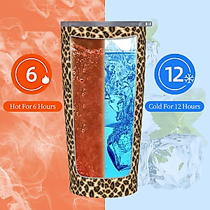 Yaxongx 20oz Tumbler Classic Leopard Skin Double Wall Vacuum Insulated Coffee Mug with Lid and Metal Straw Brush Reusable Stainless Steel Water Bottle Travel Cup Gifts for Car Ice Drinks Hot Beverage