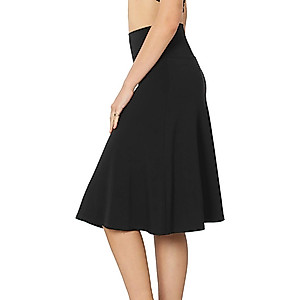 ShezPretty Women's Fold Over Waist Band A-Line Flared Midi Skirt (Large, Black)