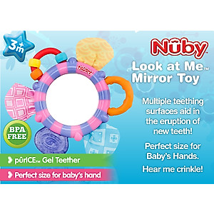 Nuby Look-at-Me Mirror Teether Toy, Grey Cloud