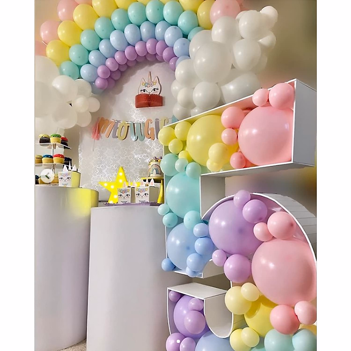 Pastel Balloons Garland Arch Kit - 132pcs Rainbow Macaron Balloons Arch Kit in 5" 12" 18" Ice Cream Party Balloons for Kids Birthday Wedding Bride Shower Baby Shower Party Decorations