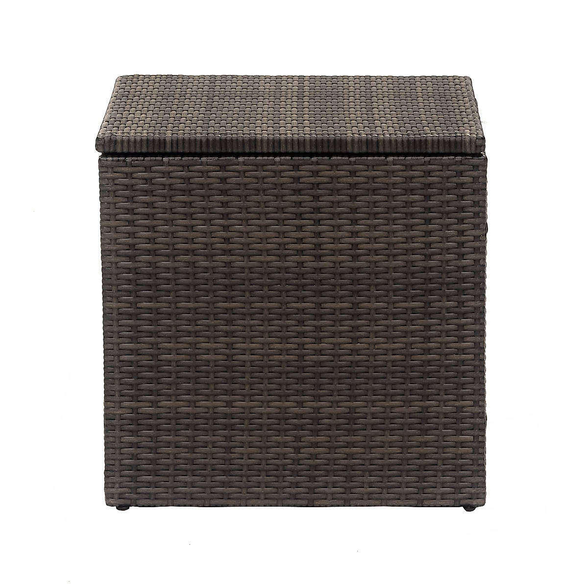 D&F Design Jackson Indoor & Outdoor PE Wicker Cube Side Table with Storage, Patio Resin Rattan End Table Square Container for Furniture Covers, Toys and Gardening Tools Grey