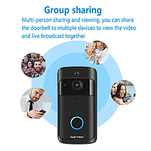 Eaula Videns Wireless WiFi Doorbell Camera IP65 Waterproof HD WiFi Security Camera Real-Time Video for iOS & Android Phone Night Light Motion Detection (Black)