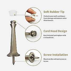 Greatim GT-DS 3 inch Heavy Duty Solid Rigid Door Stop, Zinc Die Cast Door Stopper, Soft Bumper Tips, Zinc Alloy, Silver, 5 Pack (SN)