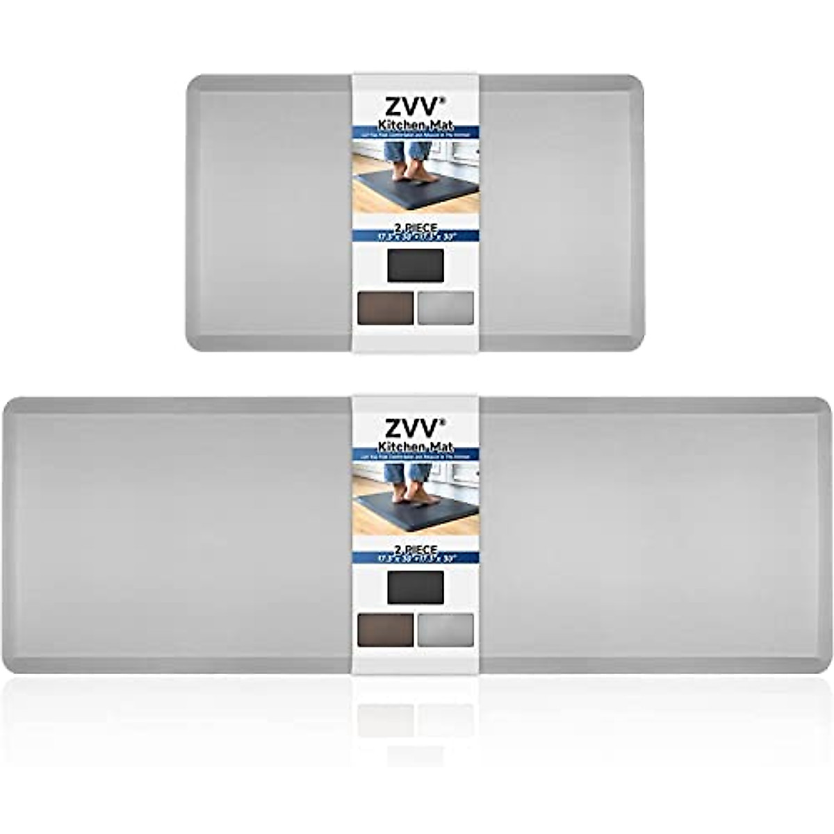 ZVV Kitchen Mats Cushioned Anti-Fatigue Floor Mat Waterproof [2 PCS] Kitchen Mats and Rugs Heavy Duty PVC Ergonomic Comfort Standing Foam Mat for Kitchen, Floor Home, Office, Sink, Laundry, Gray
