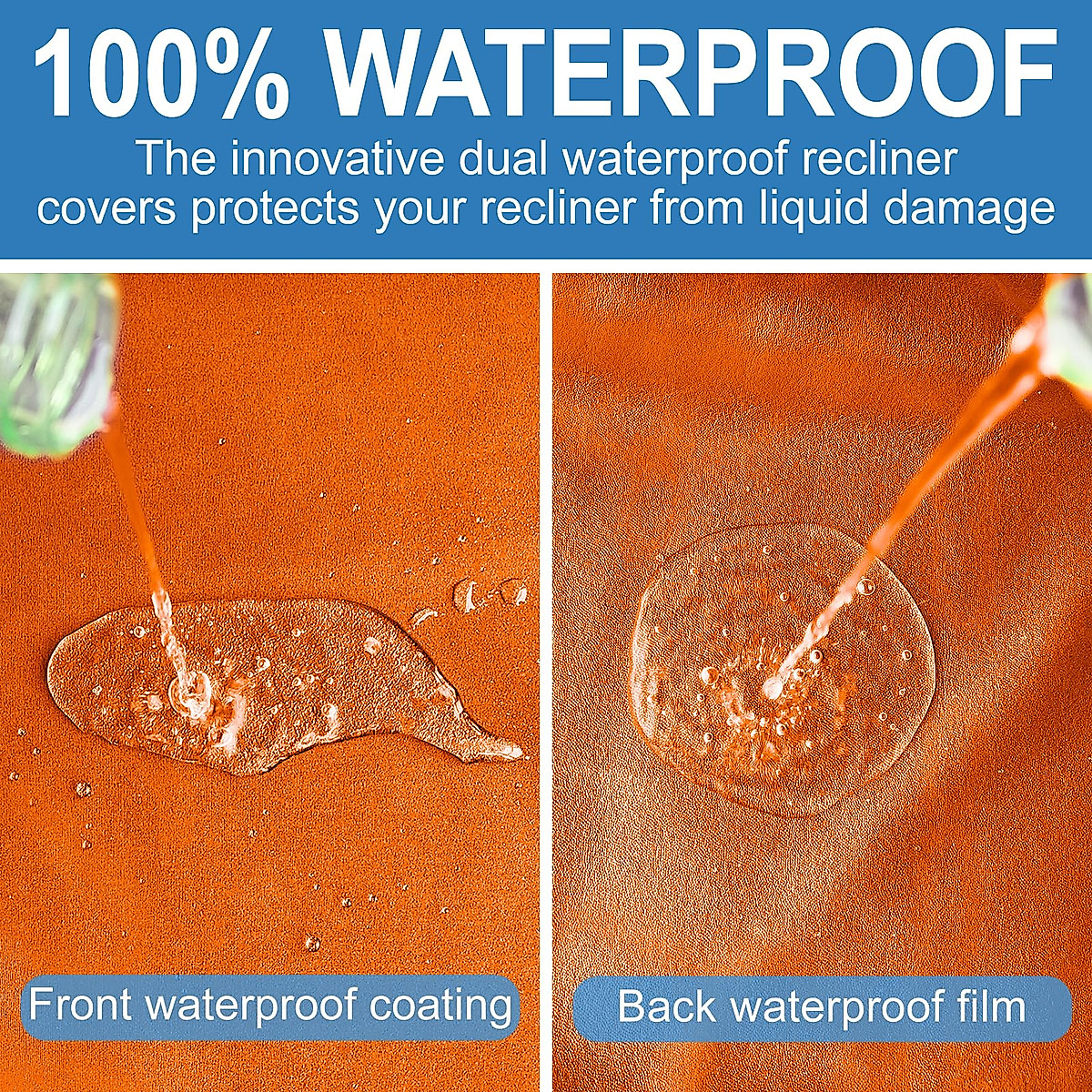 ALIECOM 4 Piece 100% Waterproof Recliner Cover for Large Recliner Stretch Recliner Chair Covers for Reclining Chair with Arms Recliner Slipcovers Non Slip Furniture Protector (Orange, 1 Seat)