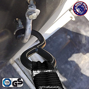 Ratchet Tie Down Straps 20ft 4 Pack by Bison Gear® UV Resistant 2200lb Heavy Duty Cargo Straps with Ergonomic Rubber Grips & Coated Deep S Hooks - Safety Standards Certified (Black)