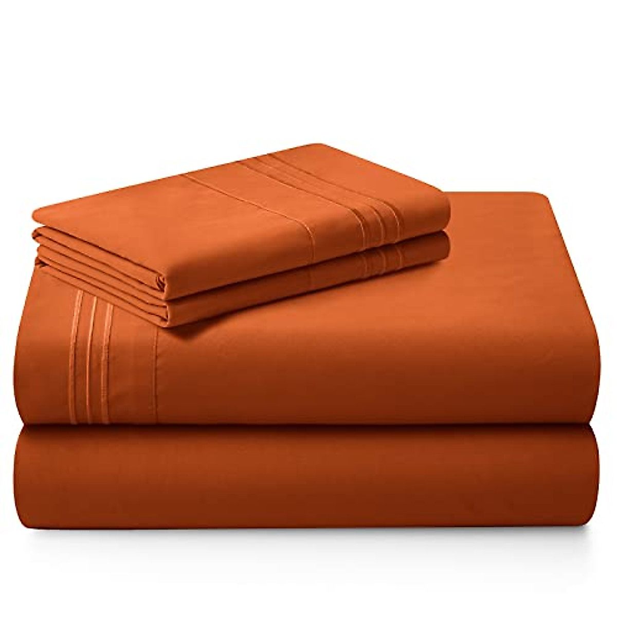Horbaunal Extra Deep Pocket Twin Sheets - Fits Mattress 18-24 Inches Deep - 4 Pieces Hotel Luxury 1800 Thread Count Microfiber Sheet Set - Ultra Soft Burnt Orange Twin Size Bed Sheets
