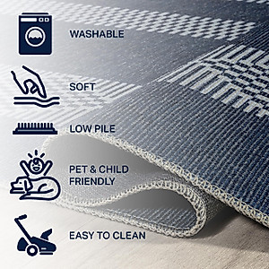 JONATHAN Y WSH120A-4 Nautisk Trellis Stripe Machine-Washable Indoor Area-Rug, Coastal, Modern, Contemporary Easy-Cleaning,Bedroom,Kitchen,Living Room,Non Shedding, Navy/Gray, 4 X 6