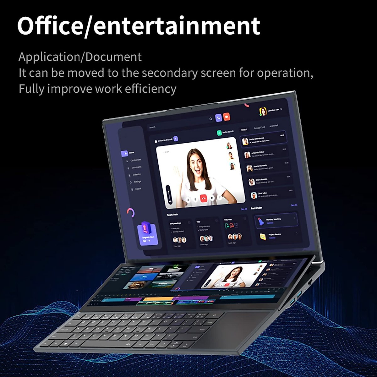 Focket 16in and 14in Dual Screen Laptop with Touch Display, Laptop for Win11 for Intel for Core I7 Processor, Total Cores 6 Total Threads 12, 8G RAM 64G ROM Solid State, 13600mAh
