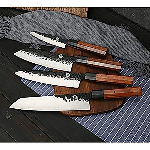 WILDMOK High Carbon 3 Layers 9CR18MOV Alloy Steel Forged 5 Pieces Knife Block Set with Ash Wood Magnetic Knife Holder Kitchen Chef Knife Set