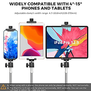 KDD iPad Tripod Mount Adapter with Ball Head, Fully Metal iPad Holder for Tripod, Phone Tablet Mount Stand Compatible with iPad Pro 12.9, iPad Air 2 3 4, iPad Mini, Galaxy Tab, iPhone (4-15”)