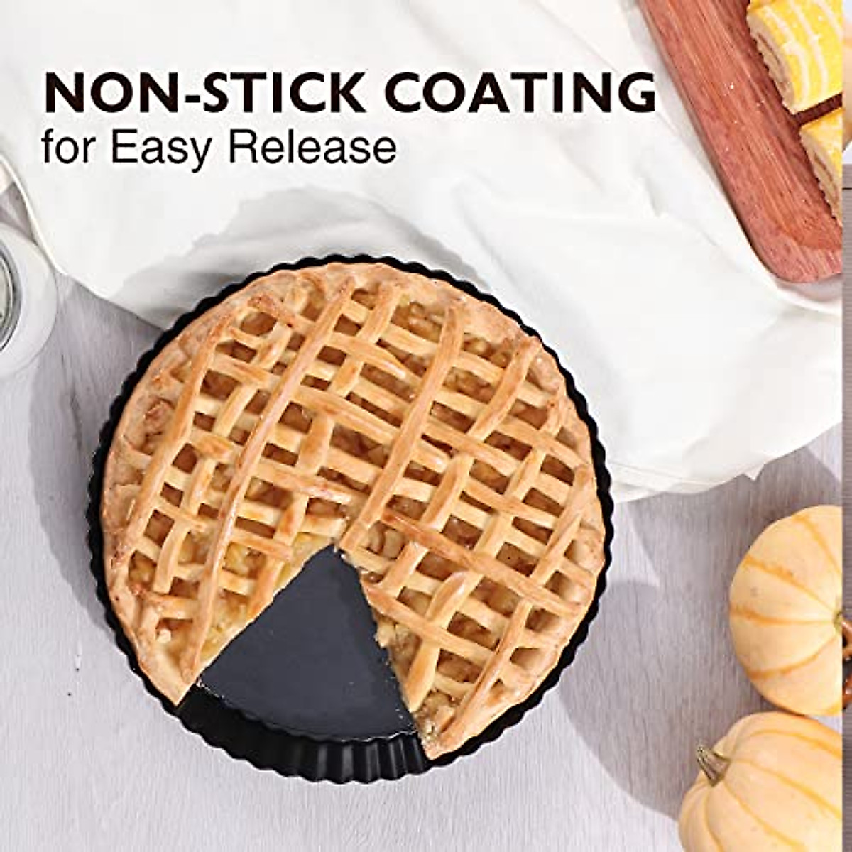 HONGBAKE Round Tart Pan 9 Inch with Removable Bottom, Nonstick Quiche Baking Pan for Oven, Tarts Tin for Cheese Cakes, Desserts