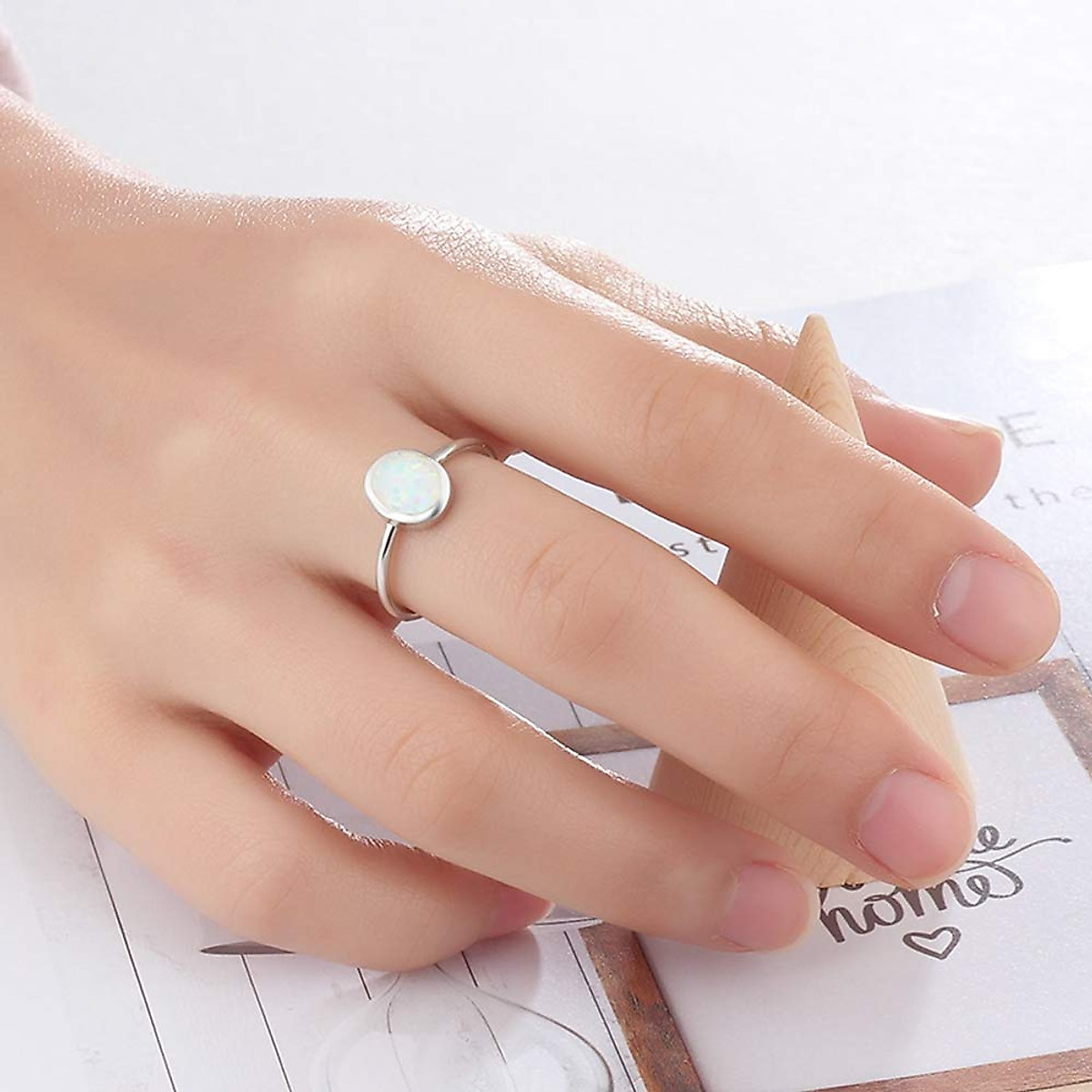 Fire Opal Sterling Silver Plain Wedding Engagement Ring (8)