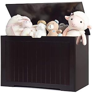 Costzon Wooden Toy Box, Toy Chest & Storage Organizer with Flip-Top Lid & Finger-Pinch Prevention, Corner Toy Cabinet with Handles, Large Toy Bench Storage for Kids Play Room, Daycare (White)