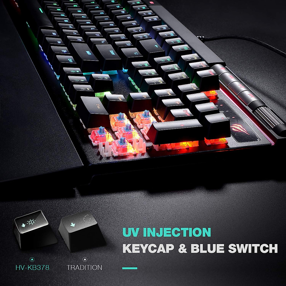 Havit RGB Mechanical Gaming Keyboard LED 120 Keys Ergonomic Detachable Wrist Rest Wired Keyboards Blue Switches Multimedia Volume Control for PC Game