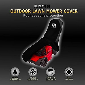Beremese Lawn Mower Cover -600D Heavy-Duty Oxford Waterproof Cloth,Push Mower Cover is Outdoor Waterproof,Tear-Resistant,UV-resistant,Fit Drawstring & Cover Storage Bag (74”x 25”x 39”) (Black).