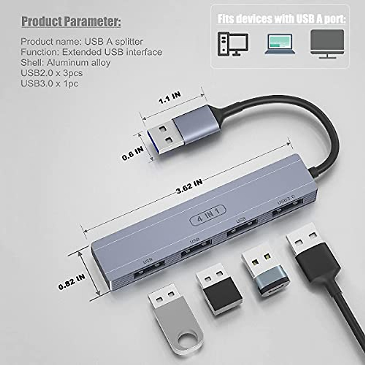 USB 3.0 Hub Splitter, TargetGo 4-Port USB Extender Ultra-Slim Data Hub Suitable for Computer or Laptop, Extend More USB A Devices Like Mouse, Keyboard, Flash Drive, Mobile HDD, Microphone and More.