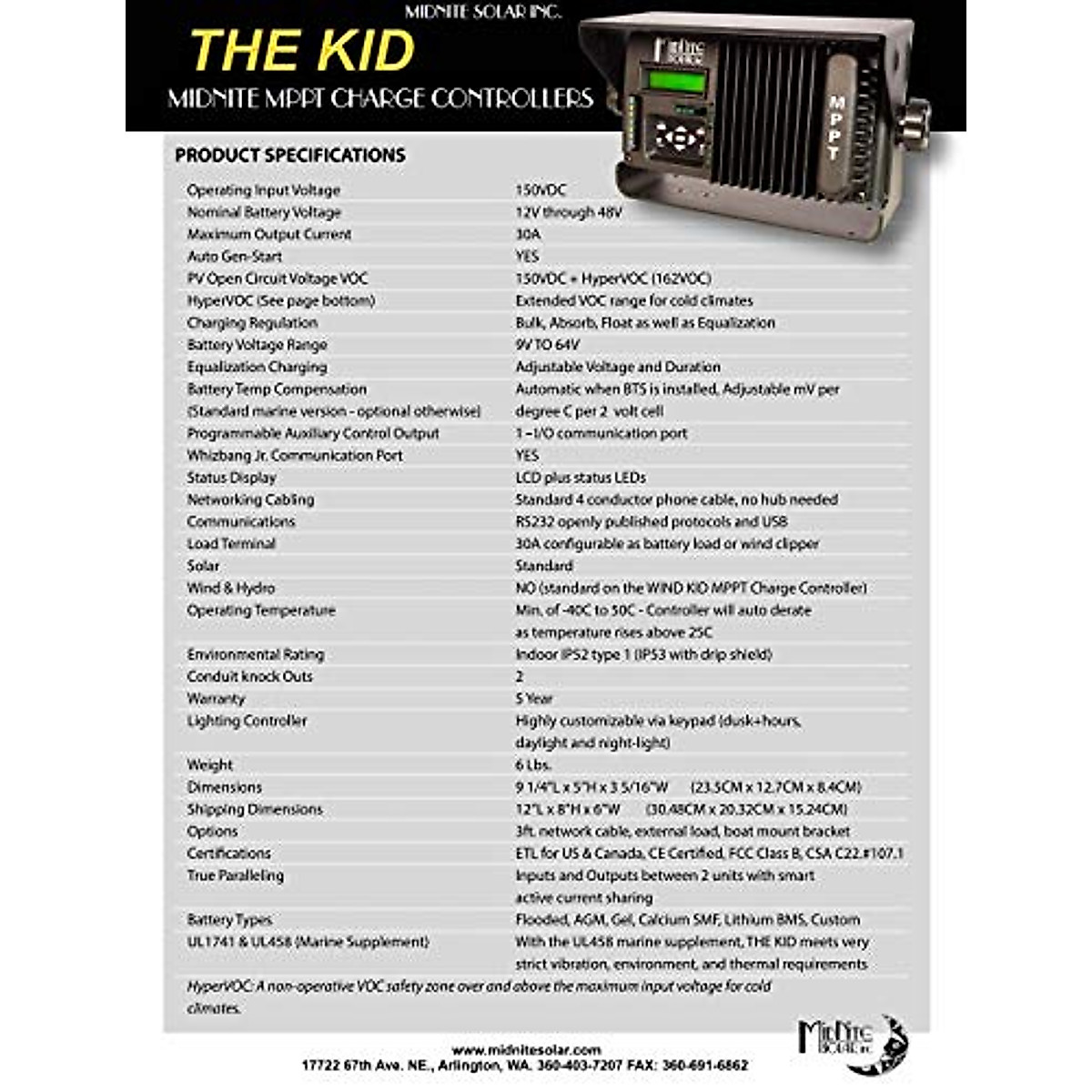 MidNite Solar MNKID-B MPPT Charge Controller 30A in Black