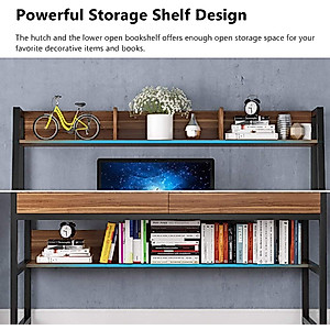 Tribesigns Large Computer Desk with Bookshelf and Drawers, Writing Desk Gaming Gamer Table with Storage and Hutch, 47 “Wood and Metal Craft Table for Home Office