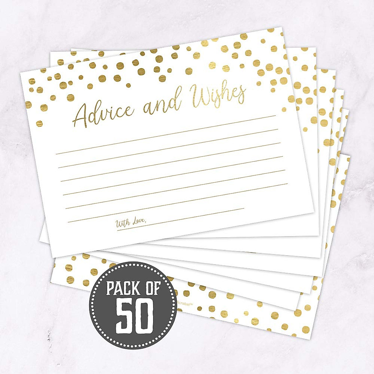 Set of 50 Gold Advice and Wishes Cards, Perfect for the Bride and Groom, New Mr and Mrs, Baby Shower, Bridal Shower, Wedding Shower, Reception, Graduation Party, Retirement Party, Anniversary