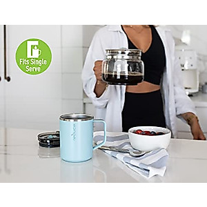REDUCE 14 oz Insulated Coffee Mug with Handle and Flo-Motion Lid - Perfect Travel Mug with Handle for Hot Coffee and Tea - Single-Serve Friendly, Dishwasher Safe, BPA Free - Stone