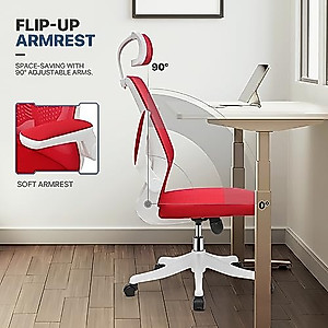 MoNiBloom Ergonomic Office Desk Chair Swivel Breathable Mesh Computer Chairs with Headrest and Lumbar Support, 95°-125° Adjustable High Back Chair, 250 LBS Capacity, Red