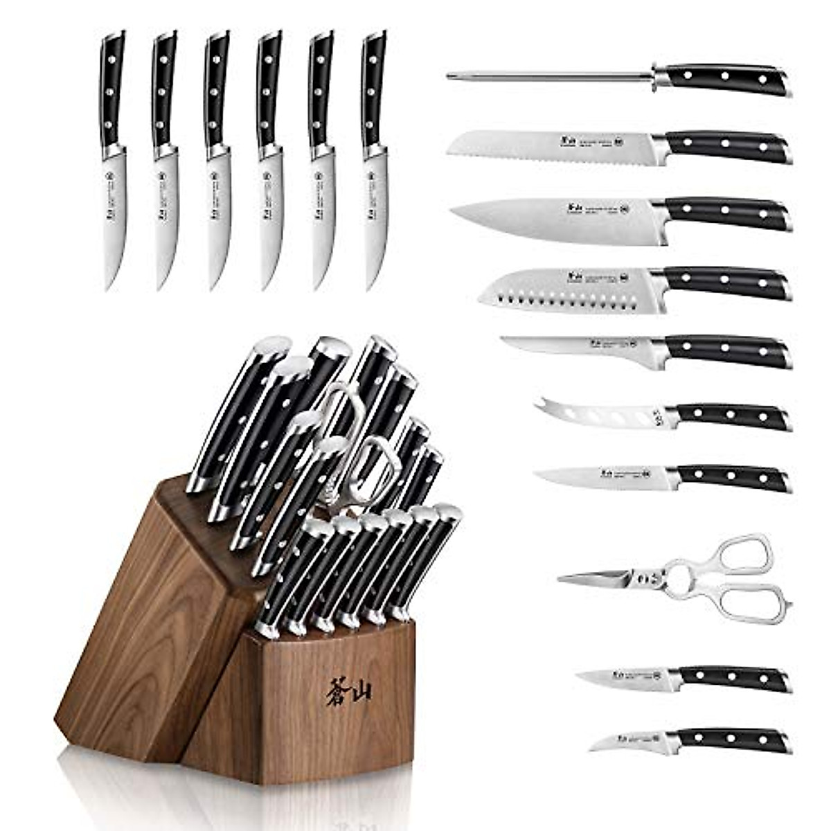 Cangshan TS Series 1020885 Swedish 14C28N Steel Forged 17-Piece Knife Block Set, Walnut