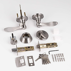 Probrico 4 Pack Keyed Alike Entry Handlset with Single Cylinder Deadbolts Combo Pack, Satin Nickel Door Lever for Front and Entrance Door, Interior and Exterior Entry Door Knobs Brushed Nickel